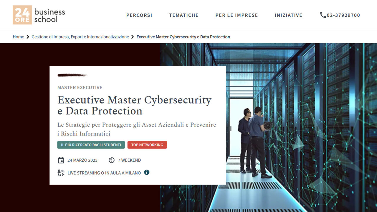 Business School24: Executive Master Cybersecurity e Data Protection - Cyber Security 360