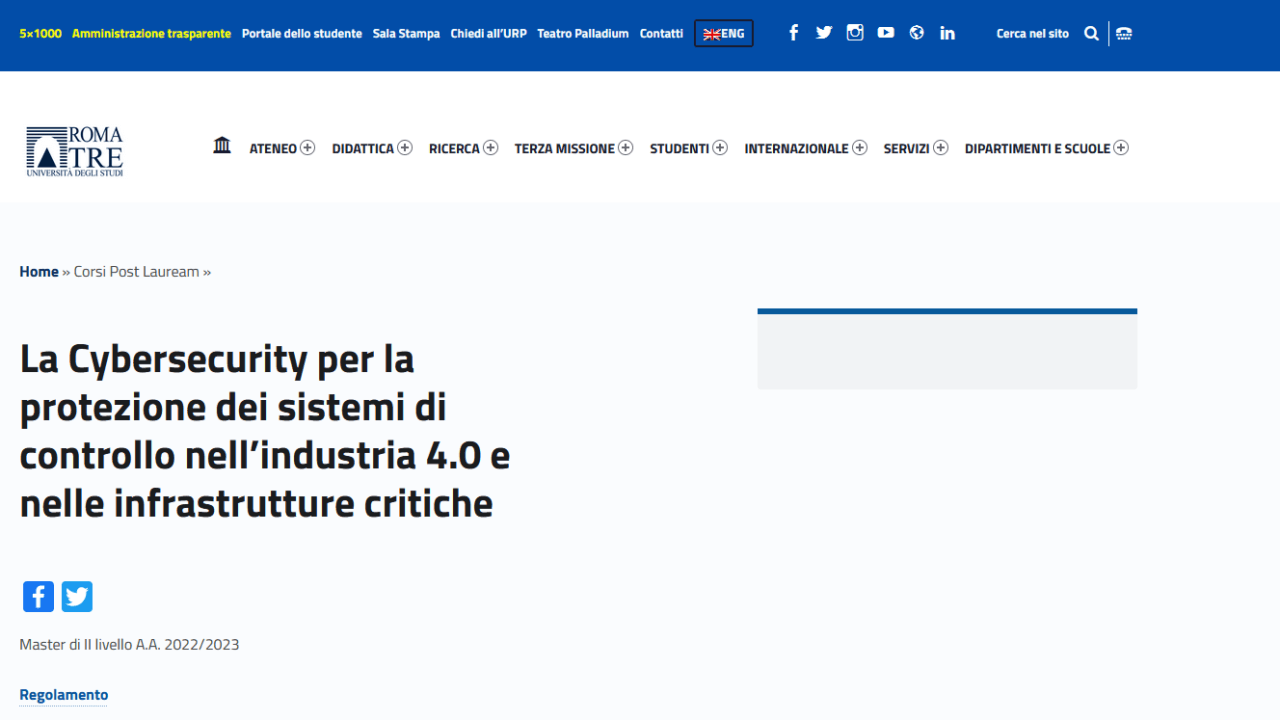 Master Roma 3: Cybersecurity nell’industria 4.0 e nelle infrastrutture ...